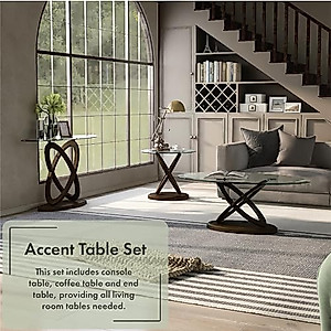 Furniture of America Xenda Modern Oval Glass Top X-Shaped Base for Living Room, Bedroom, Home Office, 26-inch, End Table - Brown