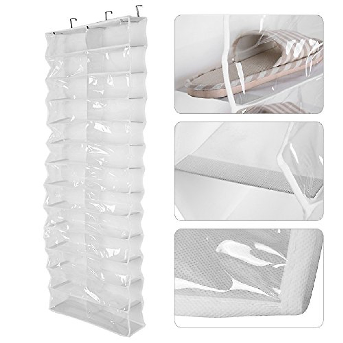 26 Pocket Shoe Organizer, Crystal Clear Over The Door Hanging Closets Storage Bag for Shoes, Sneakers or Accessories(White)
