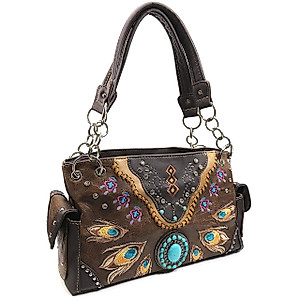 Zelris Turquoise Stone Concho Peacock Feather Women Conceal Carry Handbag (Turquoise)