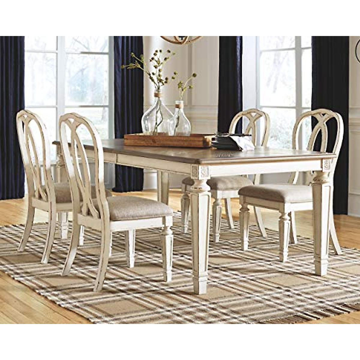 Signature Design by Ashley Realyn Dining Room Extension Table, Chipped White & Design by Ashley Realyn Dining Room Upholstered Chair Set of 2, Antique White