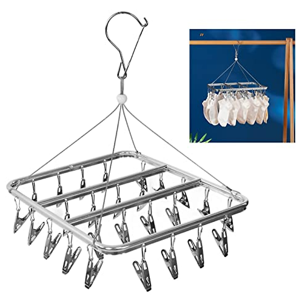 Milltrip Multifunction Aluminum Alloy Laundry Drying Rack with 26 Clips for Socks Underwear Scarf Gloves Baby Clothes