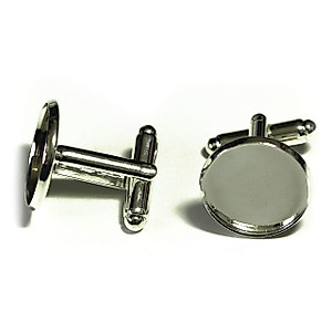 ALL in ONE Cufflinks Cuff Links Button Cabochon Blank Trays Frame with Clear Glass Dome (Silver 16mm - 10 Sets)
