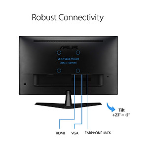 ASUS VY279HE 27” Eye Care Monitor, 1080P Full HD, 75Hz, IPS, 1ms, Adaptive-Sync, Eye Care Plus, Color Augmentation, HDMI VGA, Frameless, VESA Wall Mountable