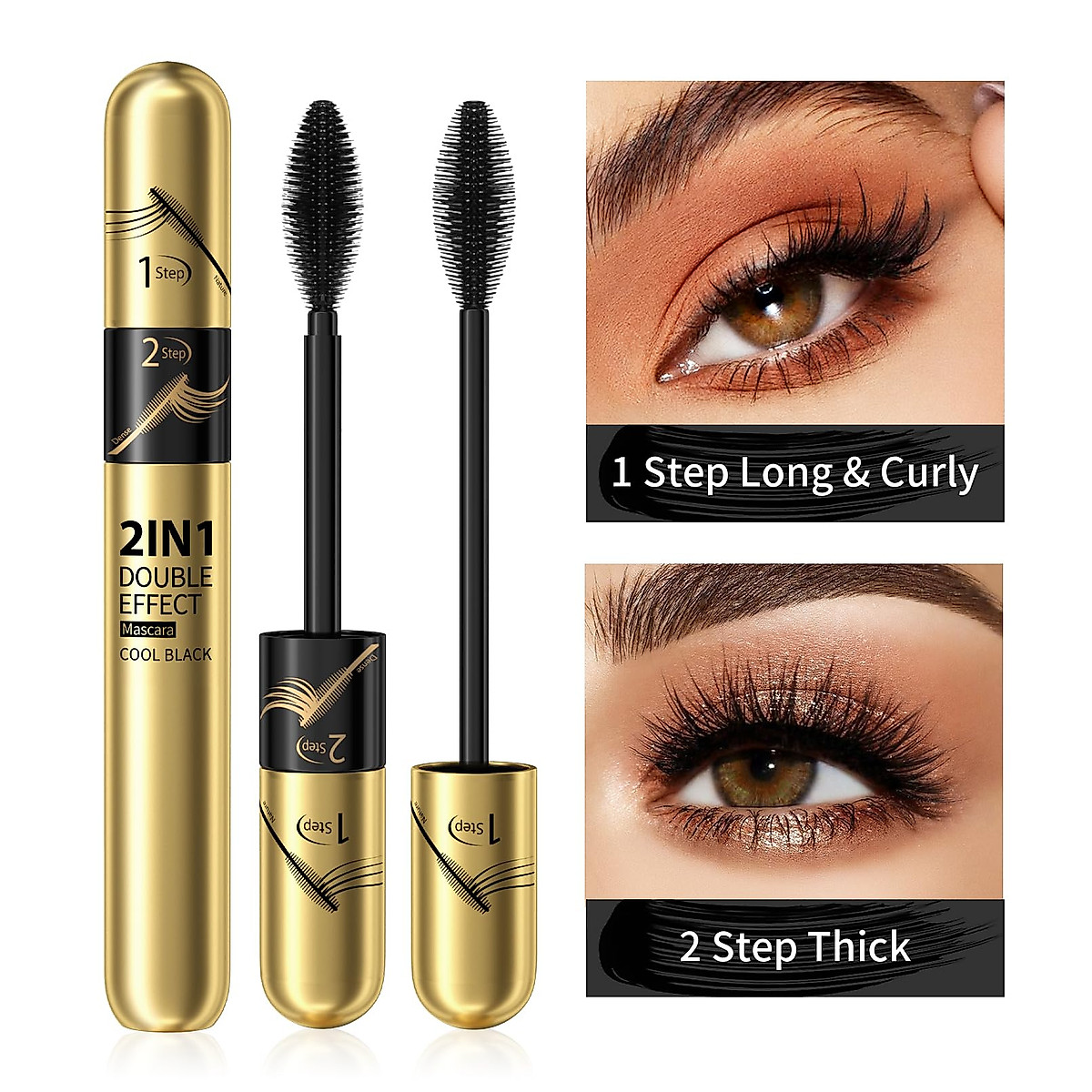2023 New 2 in 1 Golden Goddess Black 4D Mascara - Liquid Lash Extension for 5X Longer, Fuller Waterproof Eyelashes (1pcs)