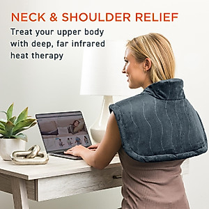 Pure Enrichment PureRelief Pro Far Infrared Neck & Shoulder Heating Pad - Deeper Muscle Relief, 4 Heat Settings, Auto Shut-Off, Universal Fit, Magnetic Closure, Dry/Moist Heat, Machine Washable