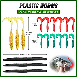 PLUSINNO Fishing Lures Baits Tackle, BEST BASS Fishing Lures Including Crankbaits, Spinnerbaits, Plastic worms, Jigs, Topwater Lures , Tackle Box and More Fishing Gear Lures Kit Set