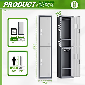 Pataku Metal Lockers for Employees, 5 Tier Storage Locker Cabinet, Steel Lockers 5 Lockable Doors for School, Gym, Office, Home(Grey,5-Tier)