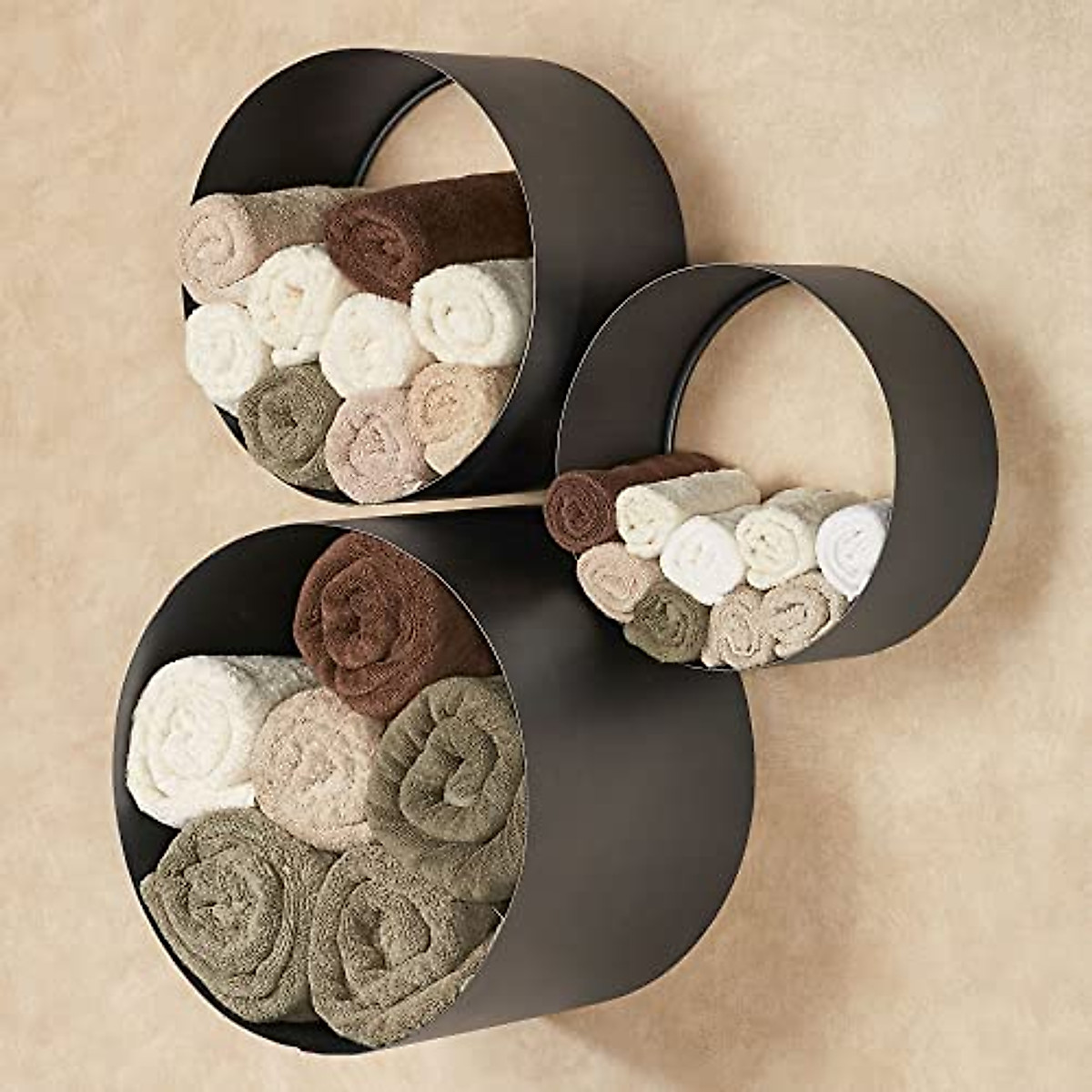 Touch of Class Alcina Gunmetal Metal Cylinder Wall Storage Cubbies - Set of 3 - Shelves for Bathroom, Kitchen, Bedroom, Office - Circle Shelf Design - Unique, Modern Style - Versatile