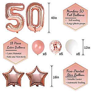 50th Birthday Decorations for Women, Happy Birthday Banner, 50th Birthday Cake Topper Rose Gold Curtain Happy 50th Birthday Sash Number 50 Foil Balloon for Anniversary Decor Birthday Party Backdrop