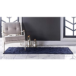Unique Loom Trellis Shag Collection Plush Geometric Modern Moroccan Lattice Navy Blue Runner Rug (2' 7 x 10' 0)