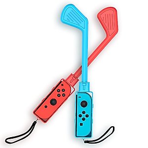 Nargos Golf Culb for Nintendo Switch Joy-Con Controller, Sports Game Accessories for Mario Golf-Super Rush - 2 Pack (Blue-Red)