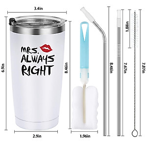 Mr. Right Mrs. Always Right Travel Tumbler Set, Wedding Engagement Gifts for Husband Wife Newlywed Couples Bride Groom Anniversary Bridal Shower, 20oz Stainless Steel Travel Tumbler, Black and White