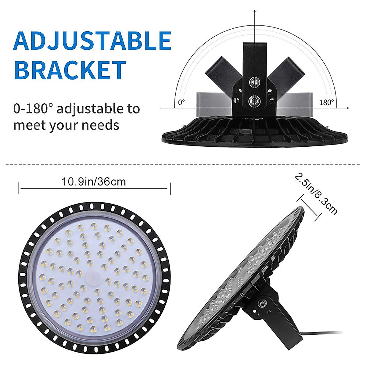 300W UFO LED High Bay Light lamp Factory Warehouse Industrial Lighting 30000 Lumen 6000-6500K IP54 Warehouse LED Lights- High Bay LED Lights- Commercial Bay Lighting for Garage Factory Workshop Gym