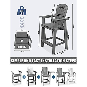 MARVOWARE Tall Adirondack Chairs Set of 2, Balcony Chair with Connecting Tray, 27.6 Inch Seat Height Outdoor Barstools, HDPE Plastic Patio Stools with Umberlla Hole Outdoor Patio Lawn