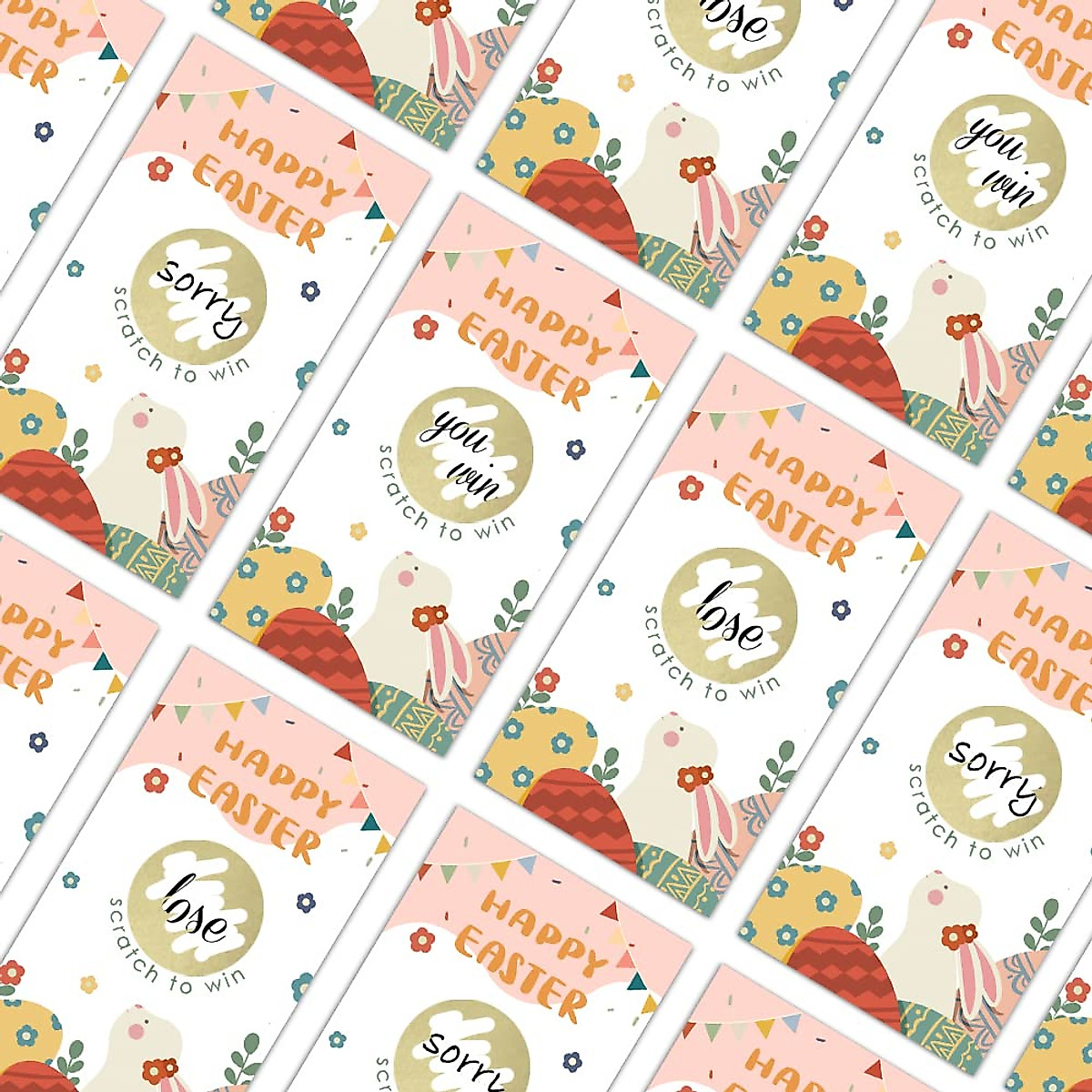 REWIDPARTY Blank Easter Party Scratch Off Cards（50 Pack） Funny Activity for Groups Kids Adults, Easter Bunny and Easter Eggs Scratch Off Tickets, Festive Raffle Tickets, Easter Holiday Party Supplies