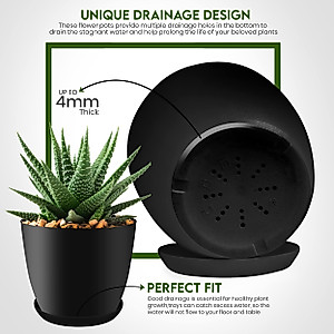 Utopia Home - Plant Pots Indoor with Drainage - 7/6.6/6/5.3/4.8 Inches Home Decor Flower Pots for Indoor Planter - Pack of 5 Plastic Planters for Indoor Plants, Cactus, Succulents Pot - Black