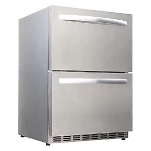 Eficentline 24 inch Weather Proof Design Indoor and Outdoor Under Counter Drawer Fridge, Built-in Beverage Under Cabinet Refrigerator for Home and Commercial Use, Stainless Steel