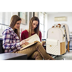 MATEIN Computer Backpack for Women, Large Anti Theft TSA 17 Inch Laptop Backpack with USB Charging Port, Durable Water Resistant Cute College Backpack Casual Daypack Purse for Work Travel, Beige