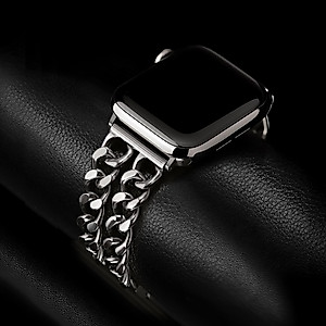 Secbolt Bands Compatible Apple Watch 38mm 40mm 41mm iWatch Series 9 8 7 6 5 4 3 2 1 SE Stainless Steel Chain Links Replacement Strap, Silver