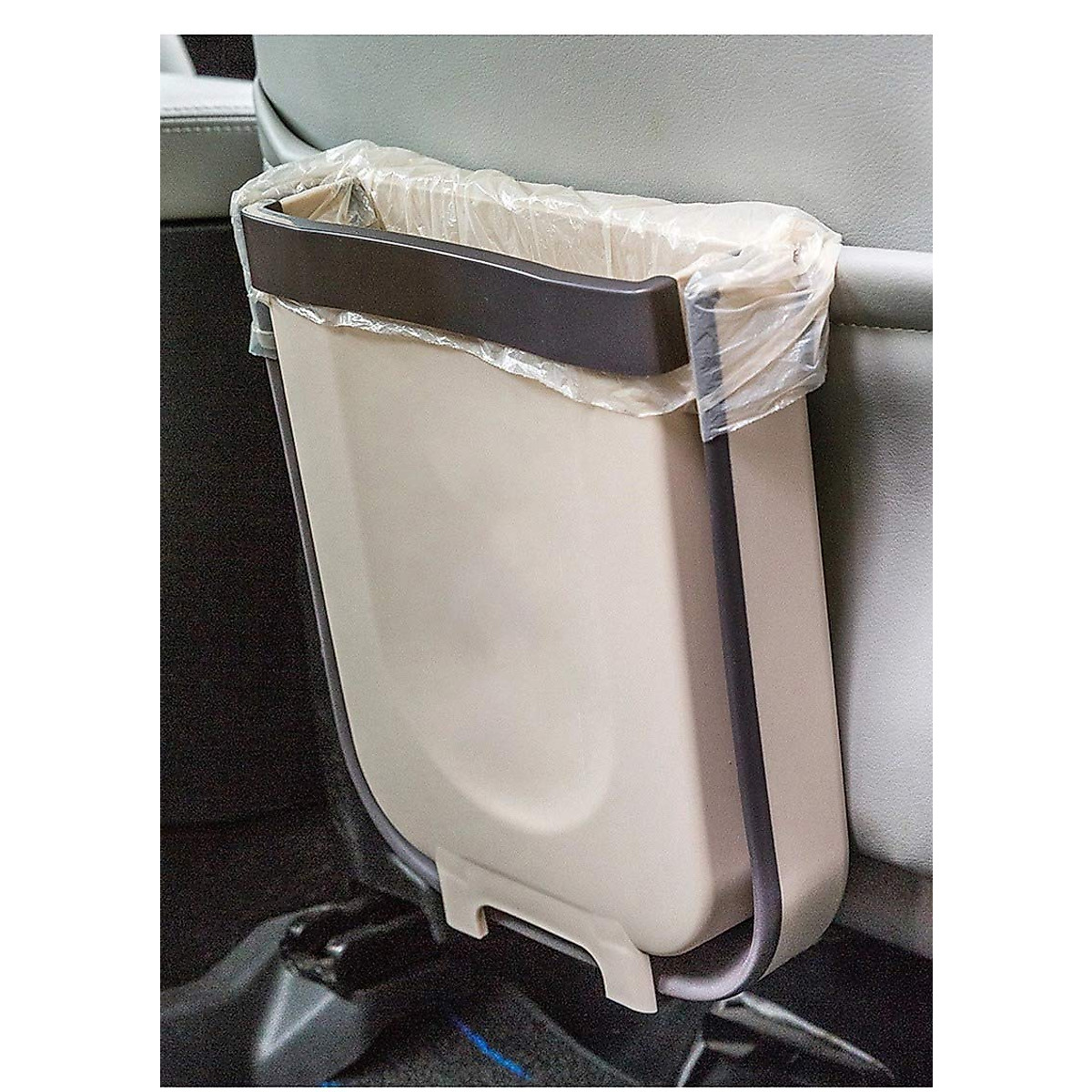 VidiGi -2 Pack Brown Hanging Trash Can | Small Waste Basket Garbage Bin 2.4 Gallon | Collapsible Mini Garbage Bin Bedroom Bathroom | Wall Mounted Folding Waste Bin Kitchen Cabinet Door Hanging