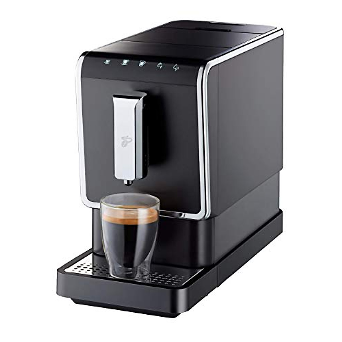 Tchibo Single Serve Coffee Maker Black - Automatic Espresso Coffee Machine with Induction Milk Frother for Rich, Creamy Froth - Built-in Bean Grinder, No Coffee Pods Needed