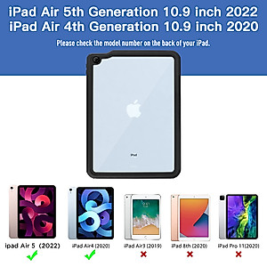 iPad Air 4/5 Waterproof Case 2020/2022, iPad Air 4th Gen/5th Gen 10.9 inch Underwater Protective Dustproof Shockproof Case Cover with 360 Full-Body Protection,with Lanyard and Kickstand