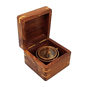 Engraved Compass Personalized in Wood Box | Antique Brass Desk Compass Gifts for Men, Him, Son, Grandson, Teen Boys for Graduation, Baptism, Confirmation, Leadership (Design My Own)