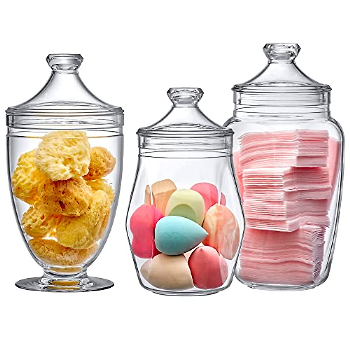 Amazing Abby - Enchant - Acrylic Apothecary Jars (3-Piece Set), Plastic Jars with Lids, Bathroom Canisters, Vanity Organizers, Candy Buffet, Wedding Display, BPA-Free and Shatter-Proof