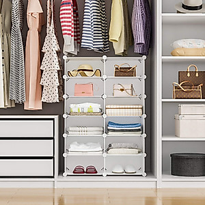 Aeitc Stackable Closet Organizer 6-Shelf Adjustable Space Saver Closet Storage for Folded Clothes and Accessory,White