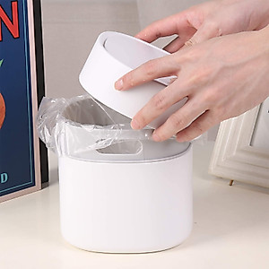 LtyTz Mini Trash Can with Lid Desk Small Trash Can for Bathroom Vanity, Desktop, Tabletop or Coffee Table - Dispose of Cotton Rounds, Makeup Sponges, Tissues; 2 Liter (Square Press - White)