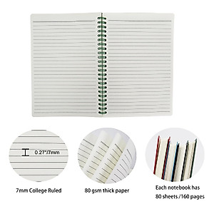 Aacehlh Spiral Notebook Set of 4, A5 College Ruled Lined Journal/Notebook,5.7'' x 8.3'',80 Sheets Per Notebook,Writing Journals for Work, Office & School Supplies. (Blue,Brown,Green,Wine red)