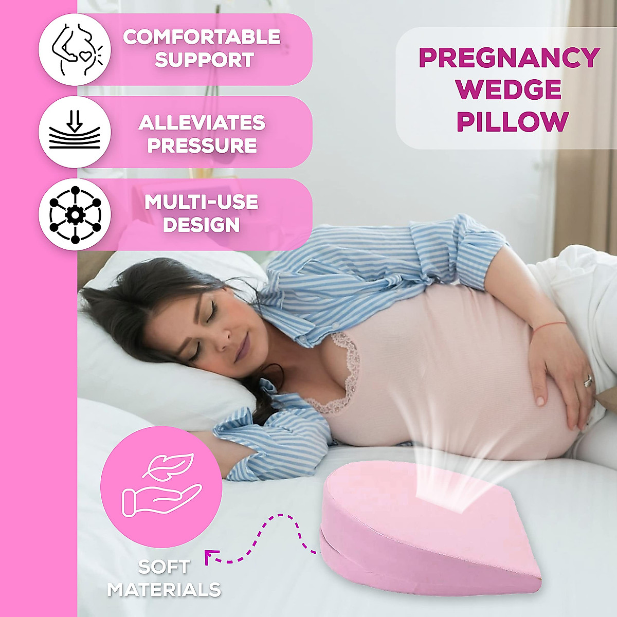 Pregnancy Pillows, Memory Foam Pillows, Pregnancy Must Haves, Wedge Pillow, Side Sleeper Pillow, Cooling Pillow with Removable Washable Modal Cotton Cover, Pregnancy Pillows for Sleeping, (Pink)