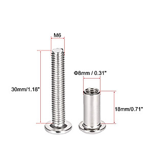 uxcell Screw Post Fit for 5/16"(8mm) Hole Dia, Male M6x30mm Belt Buckle Binding Bolts Leather Fastener Carbon Steel 10 Sets
