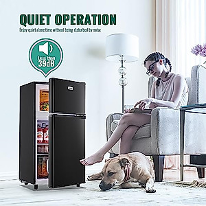 WANAI Compact Refrigerator 3.5 CU.FT Double Door Mini Fridge with Freezer Small Refrigerator with 7 Adjustable Temperature Side Door Wire Rack suit for Dorm Office Apartment Black