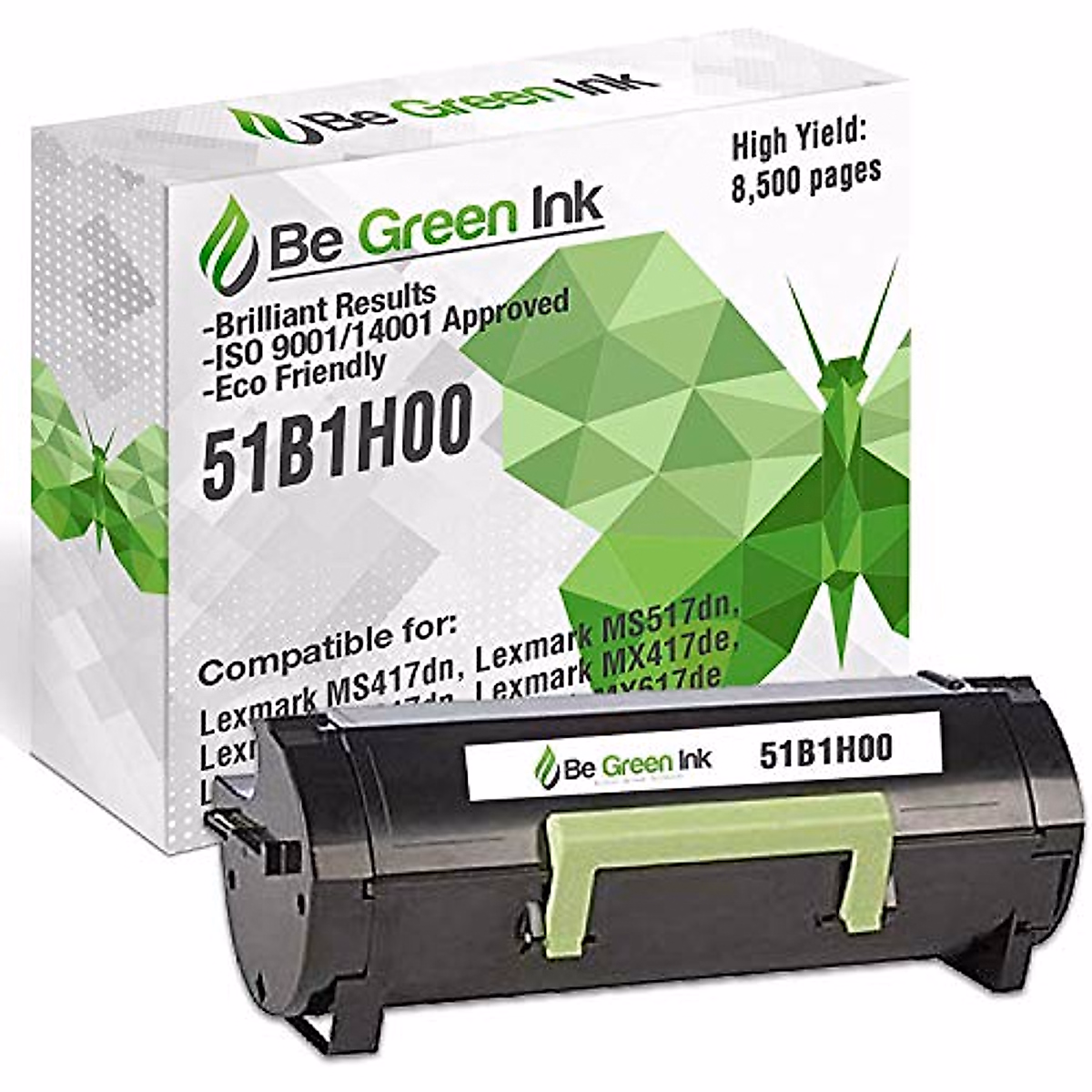 Be Green Ink Compatible Replacement Toner Cartridge for Lexmark MS417 MX417 MS517 MX517 MX617 MS417dn MS517dn MS617dn MX417de MX517de MX617de - 51B1H00 Black Toner (8.5k Yield)