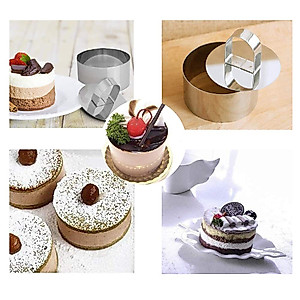 Defemim Stainless Steel 3D Cake Molds with Pusher Lifter Cooking Rings Set of 4,Baking Dish Bakeware Tools Cupcake Mold Mousse Ring Cheese Tools Salad Cake Dessert Mould(4 Different Shapes)