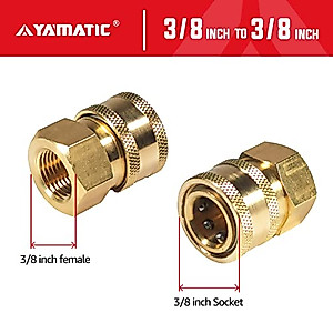 YAMATIC Pressure Washer Quick Connect,3/8 Quick Connect Fitting, 3/8'' Female NPT x 3/8'' Quick Connect, 3/8" Inch Brass Female Quick Connect Coupler, Power Washer Coupler, Rated 5000 PSI (1 PCS)