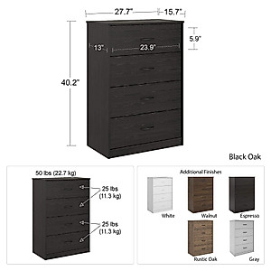 Ameriwood Home Everly Tall 4-Drawer Dresser, Black Oak
