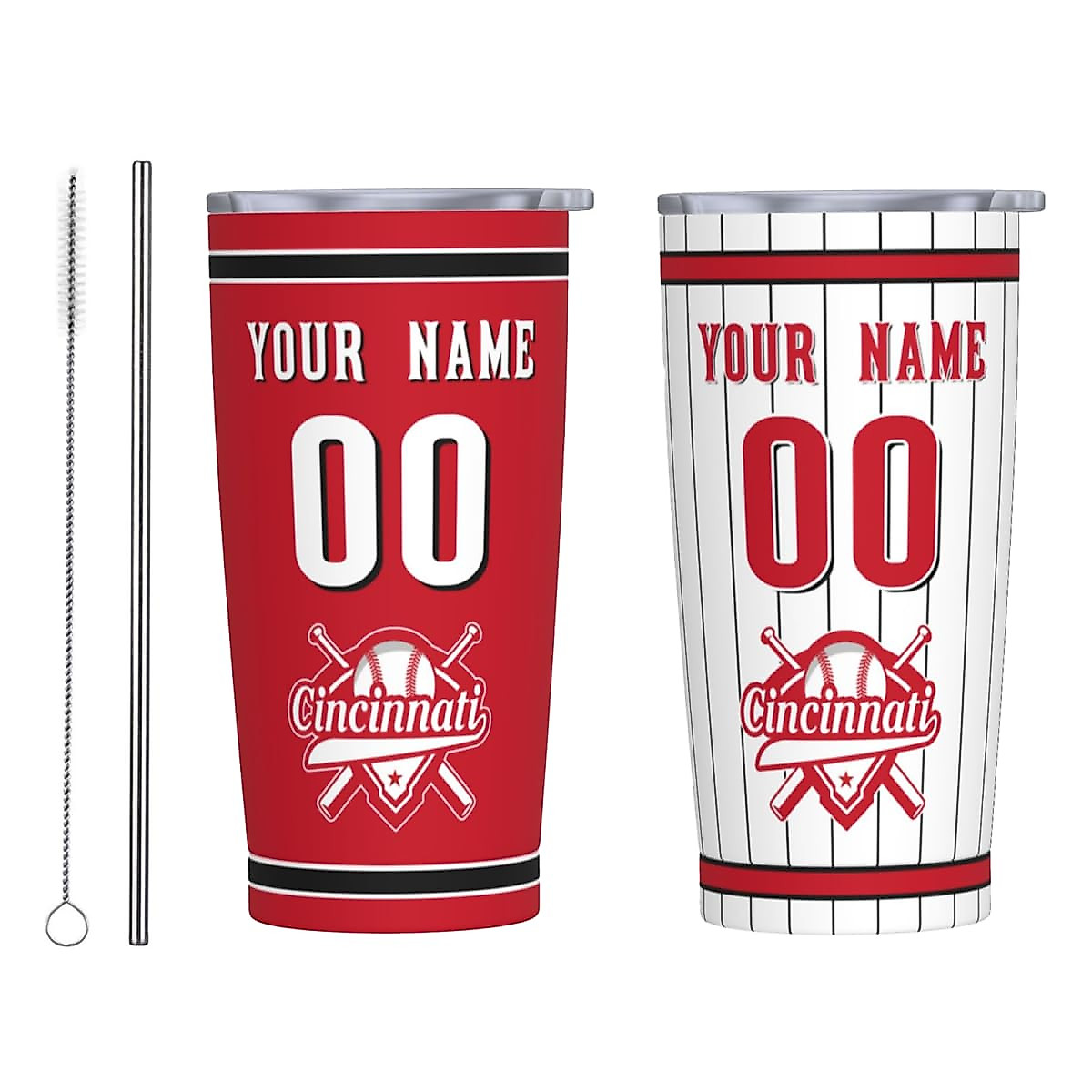 Cincinnati Custom Baseball 20oz Tumbler,Add Personalized Name And Number,Personalized Travel Coffee Mug, Stainless Steel, Insulated, Keep Drinks Cold And Hot,Gifts For Baseball Fans