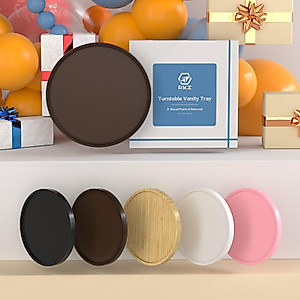 360° Rotating Decorative Tray, 13" Bamboo Turntable Coffee table trays for Mug Plant Kitchen Dining Room Table Decor Wood tray for Candle Perfume Soap Dispenser Counter Bar Rotating Serving Tray Brown