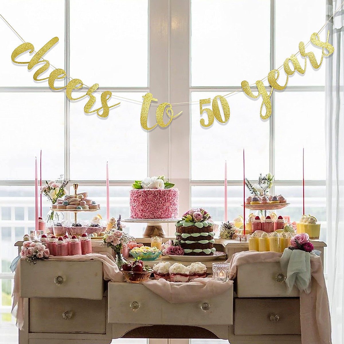 Cheers To 50 Years Banner - 50th Birthday Banner,50th birthday decorations,50th banner