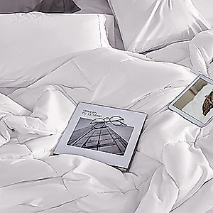 Sonive All Season Comforter Soft Fluffy Breathable Microfiber 200gsm Down Alternative Bedding Duvet Insert with 8 Corner Tabs Easy Care (White, Full/Queen)