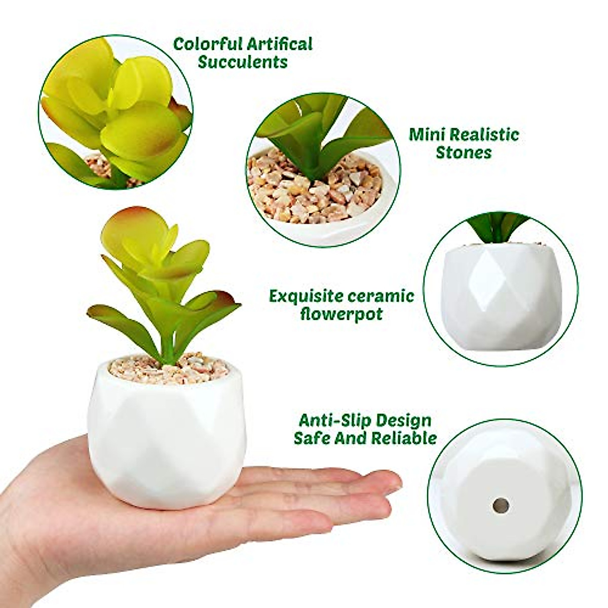 Mocoosy 4 Pack Mini Artificial Succulent Plants in Pots, Fake Succulent Set with White Ceramic Planter Pots, Faux Succulents Plants Artificial Potted for Home Office Bedroom Decorations