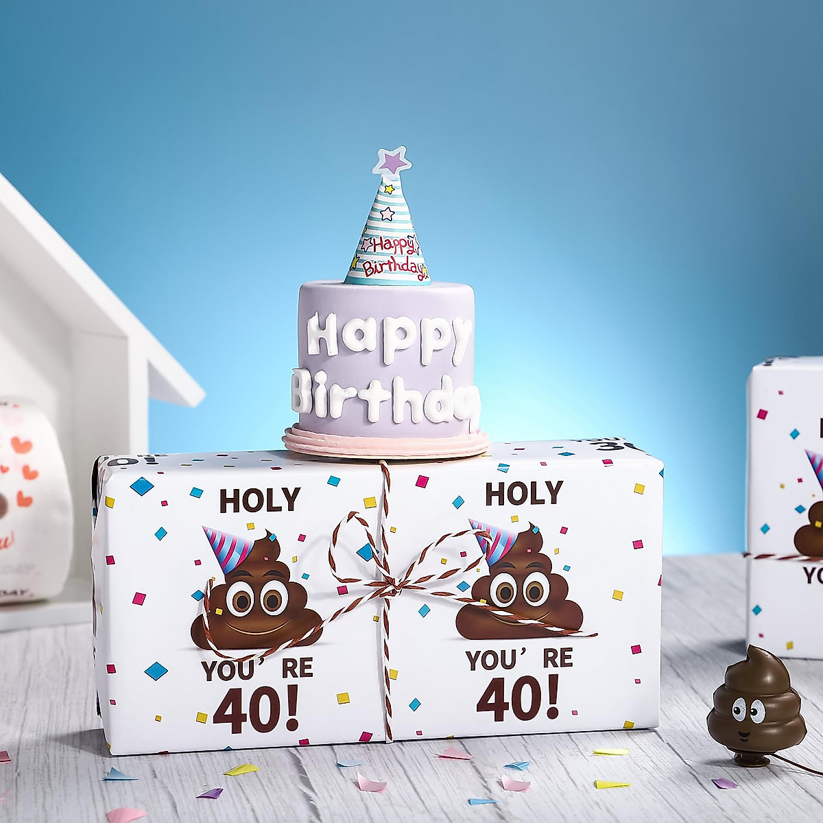 WRAPAHOLIC Funny 40th Birthday Wrapping Paper - Mini Roll - 17 Inch X 33 Feet - Holy Shit You're 40 Design for Birthday, Party, Prank