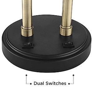 Possini Euro Design Sentry Mid Century Modern Desk Lamp 23" High with USB Charging Port Black Brass Gold Metal LED Adjustable Cone Shade for Living Room Bedroom House Bedside Nightstand Office