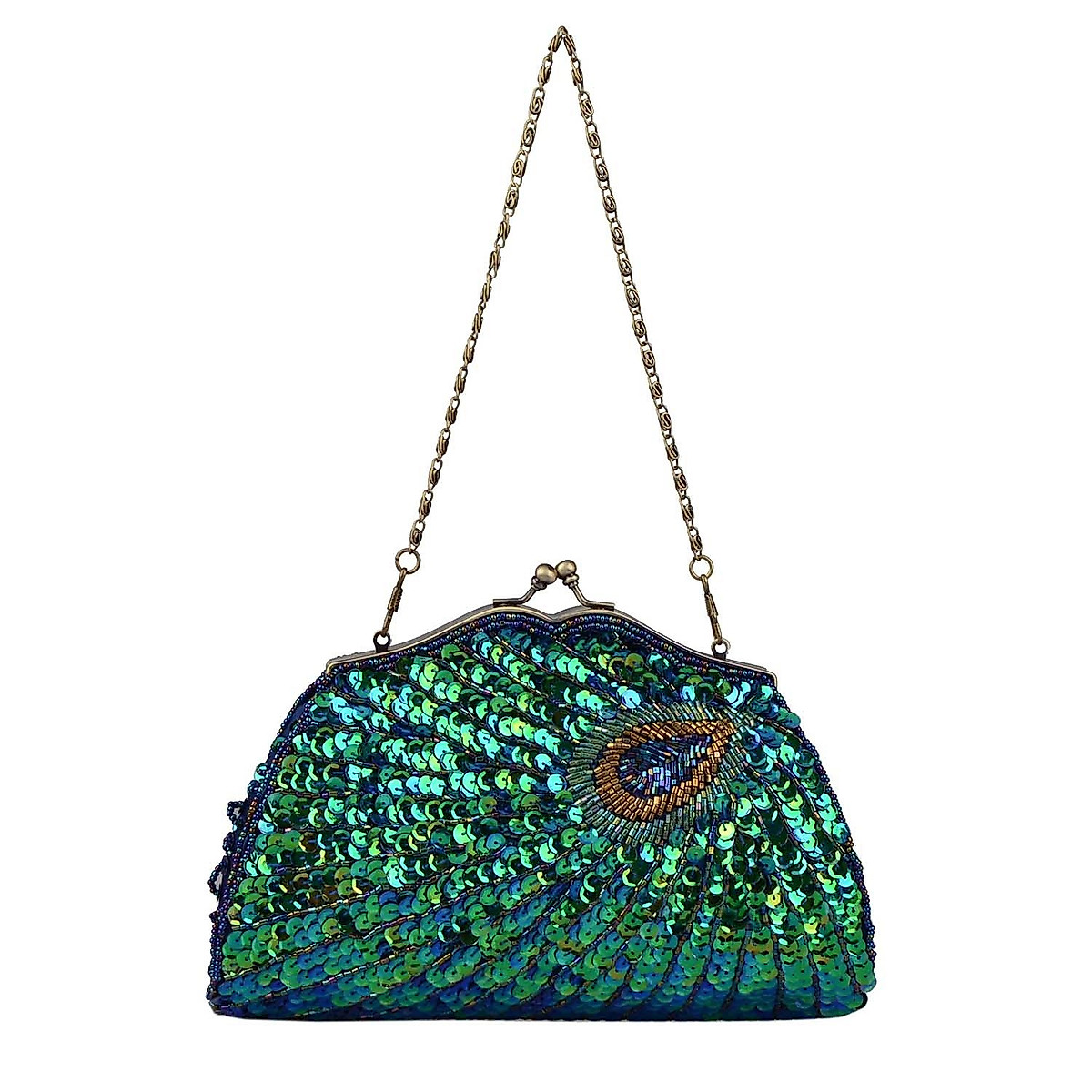 KISSCHIC Women's Vintage Beaded Sequin Evening Bags and Clutches Peacock Blue Purses Handbags