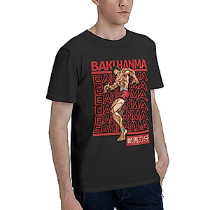 Anime Baki The Grappler Baki Hanma T Shirt Men's Summer Cotton Tee Comfort O-Neck Short Sleeve Tee Black