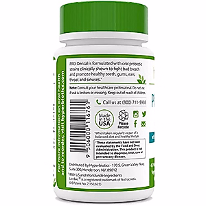 Hyperbiotics Pro Dental Probiotic with BLIS K12 and M18 | Premium Vegan Oral Probiotic for Teeth and Gums | Bad Breath Treatment for Adults | Sugar Free | Mint Chewable Tablet | 45 Count