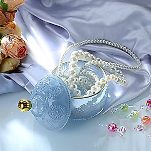 Joeyan Blue Decorative Glass Jars with Lid,Small Glass Jewelry Box,Embossed Candy Dish Candy Jar,Mini Colored Glass Canister for Nuts Chocolates Candy Buffet Display and Home Wedding Decoration,6 oz