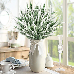 MARTINE MALL 8pcs Artificial Lavender Bouquet White Lavender Bundles Flocked Artificial Flowers Arrangements for Garden Office Wedding Bridle Home Kitchen Indoor Outdoor Decor